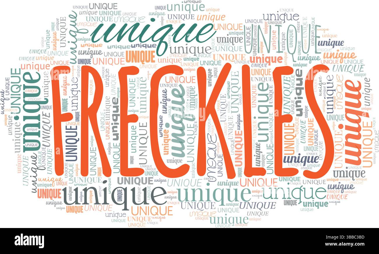 Freckles Uniqueness word cloud isolated on a white background Stock ...