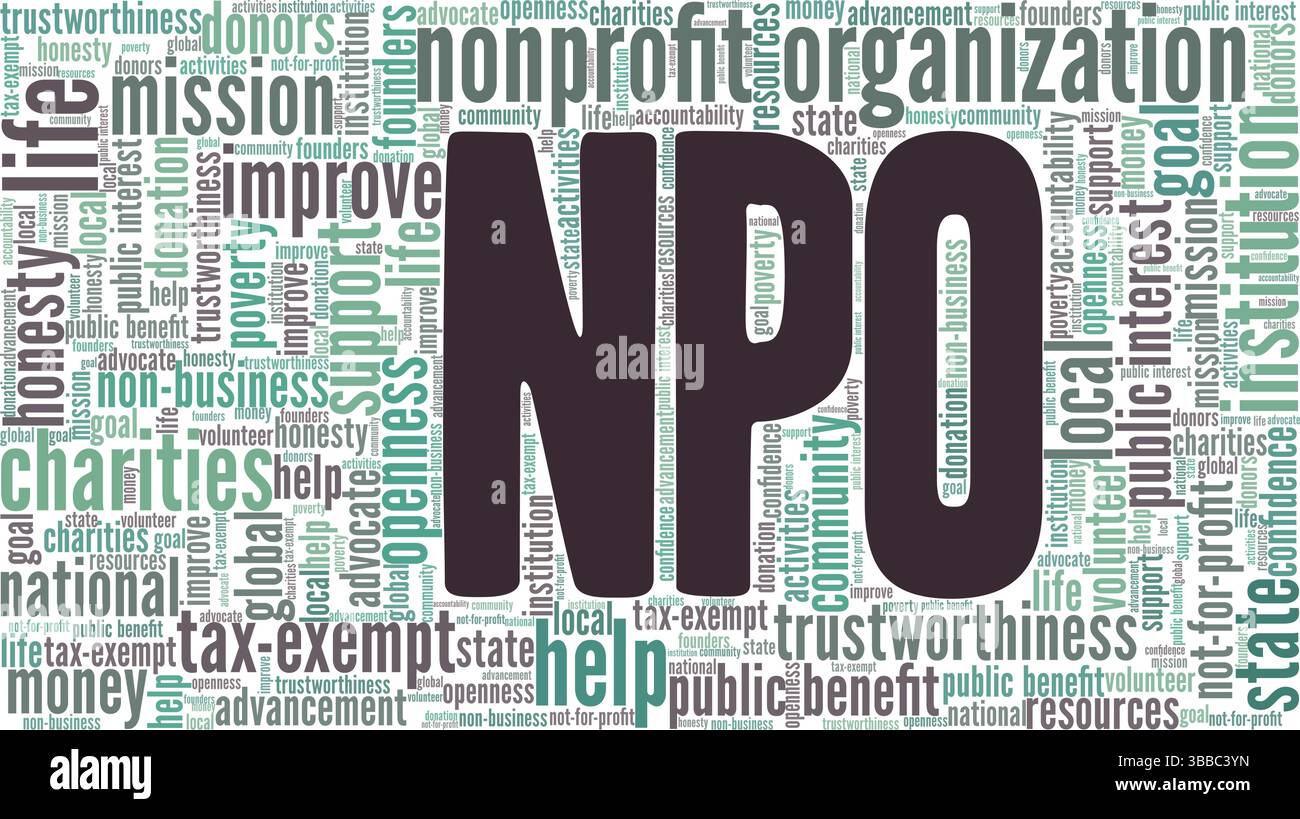 NPO Nonprofit Organization word cloud conceptual design isolated on ...