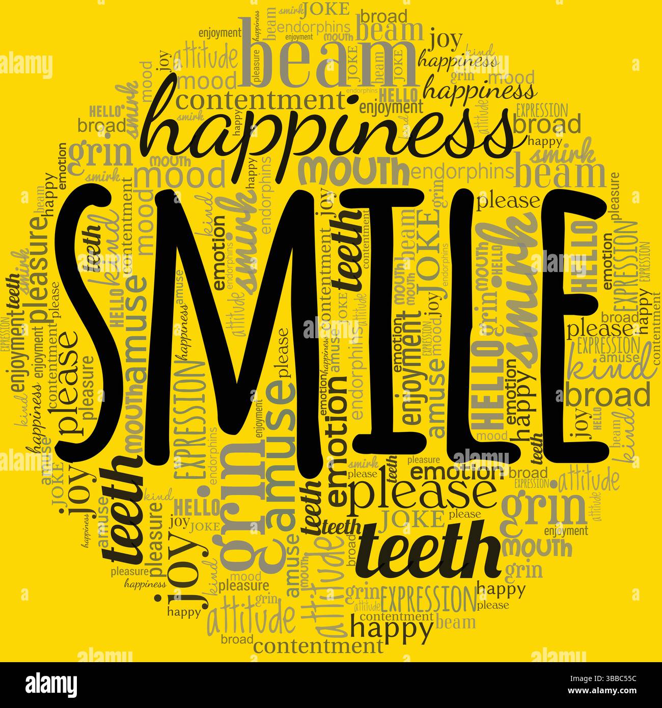 Smile word cloud over yellow background Stock Vector Image & Art - Alamy
