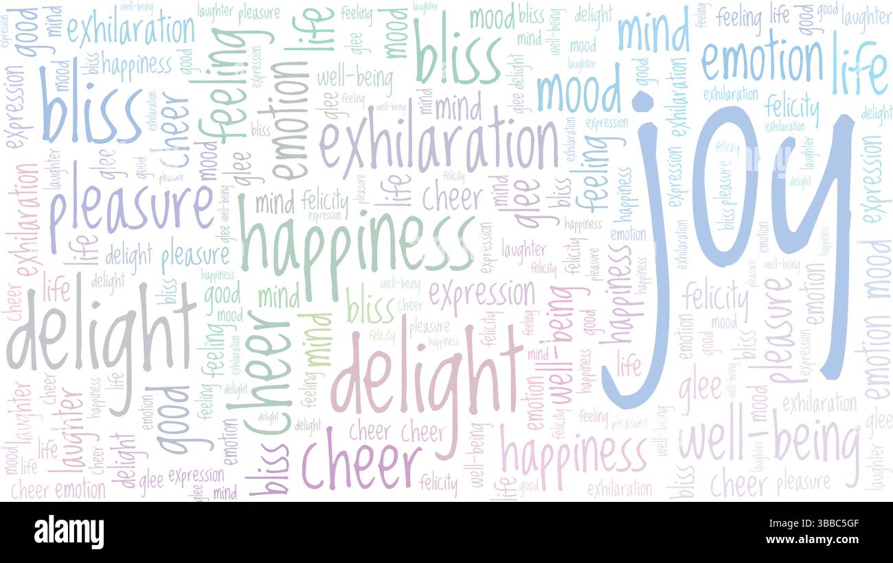 Joy, calm and happiness word cloud conceptual design isolated on white ...