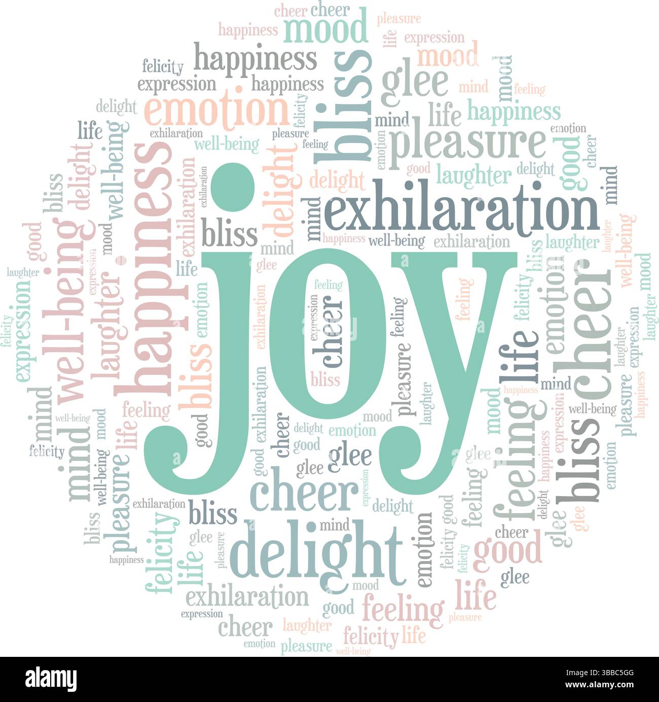 Joy, calm and happiness word cloud conceptual design isolated on white ...