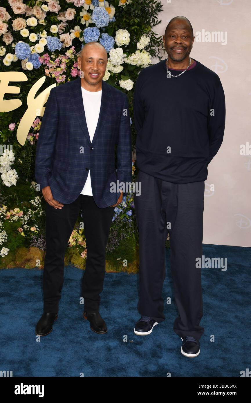 New York, NY, USA. 13th May, 2025. John Starks and Patrick Ewing at the ...