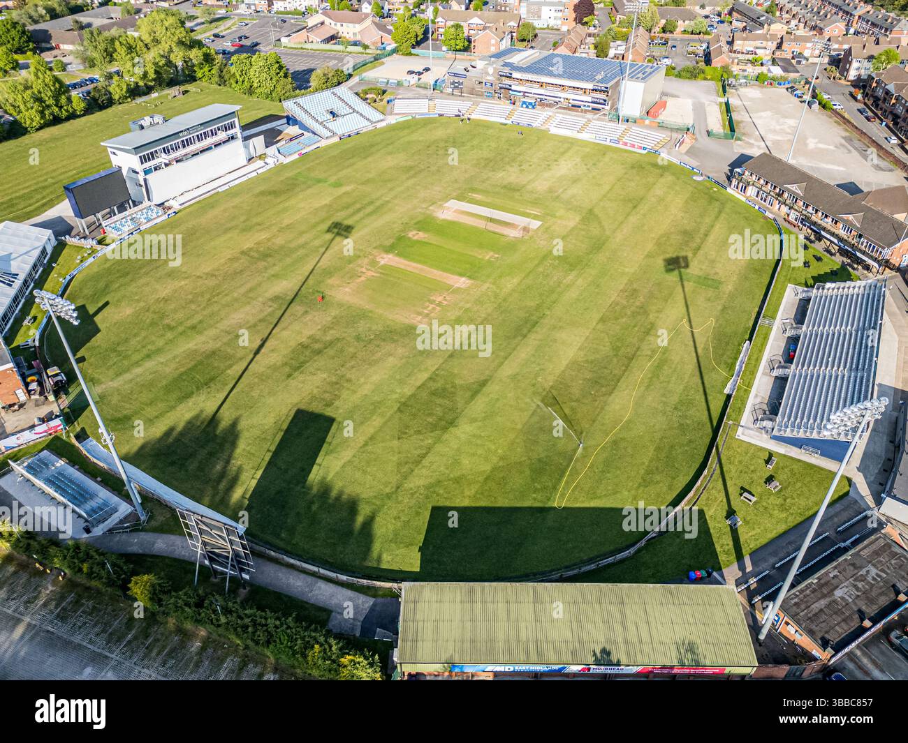 A view of Derbyshire Cricket Ground from the air, showing the whole ...