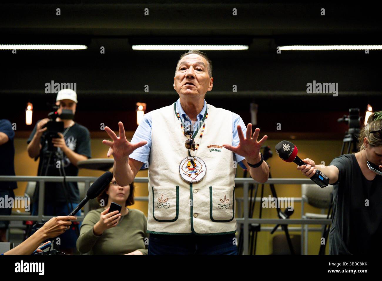 Montreal, Canada. 15th May, 2025. Chief Réal Mckenzie of Matimekush-Lac ...
