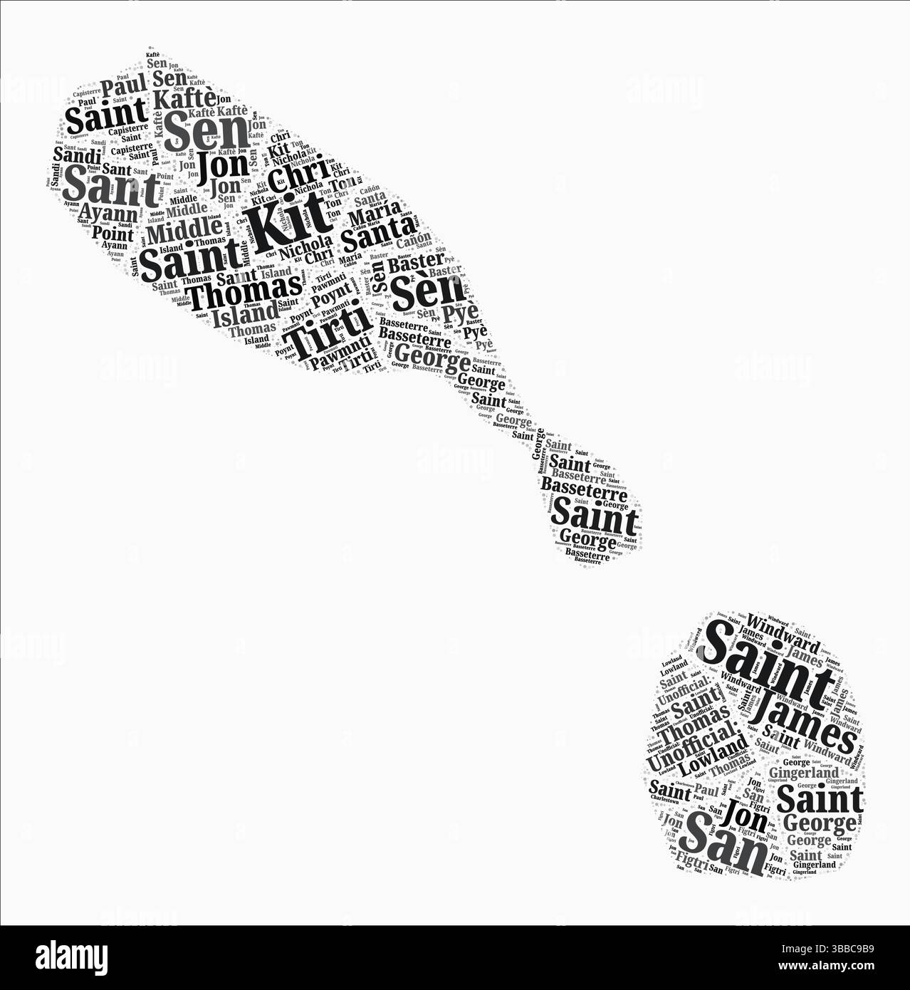 Saint Kitts and Nevis Text Style Regions. Country region names word ...