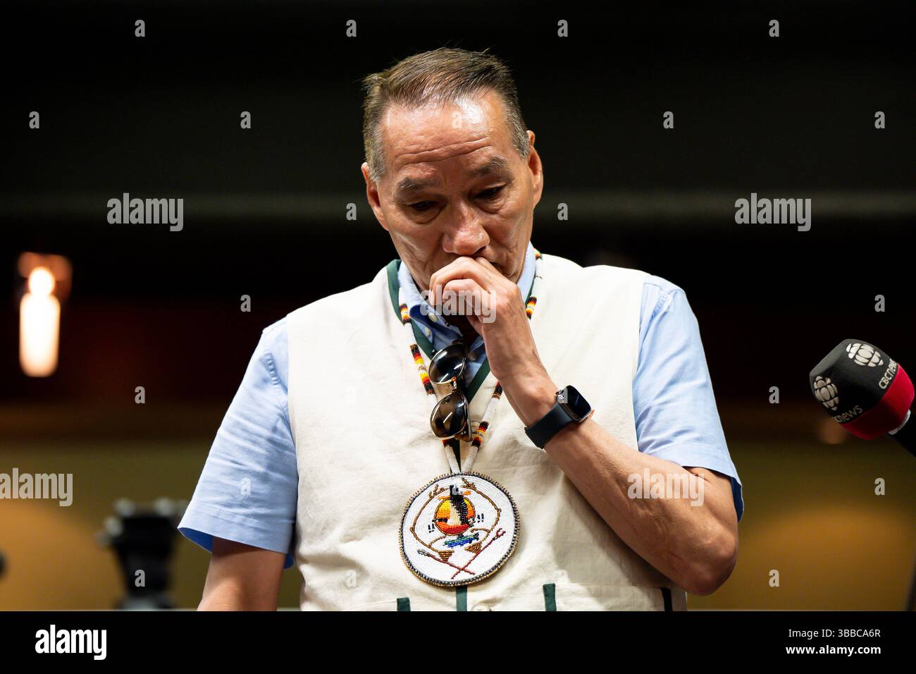 Montreal, Canada. 15th May, 2025. Chief Réal Mckenzie of Matimekush-Lac ...