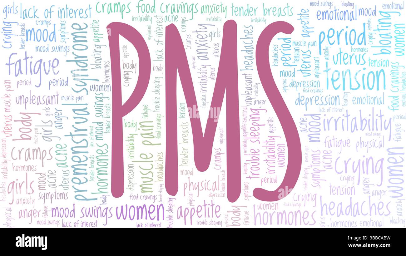 Premenstrual syndrome - PMS word cloud conceptual design isolated on ...