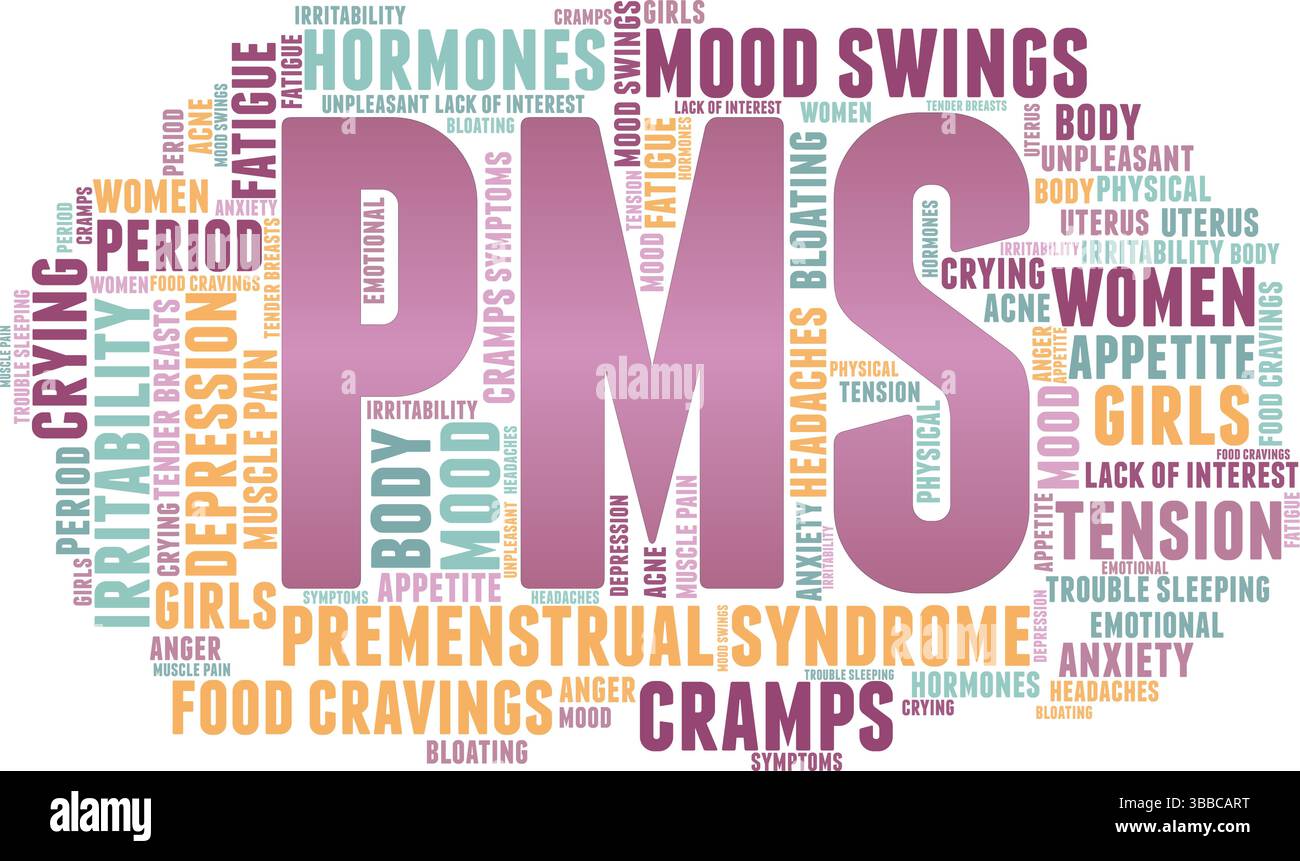Premenstrual syndrome - PMS word cloud conceptual design isolated on ...