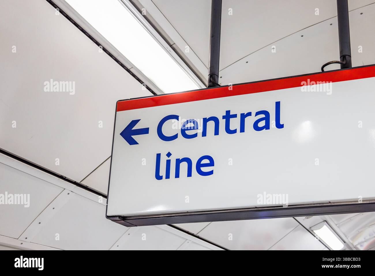 Clear and simple Central Line directional sign hanging from the ceiling ...