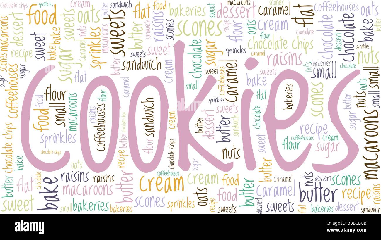 Cookies word cloud conceptual design isolated on white background Stock ...