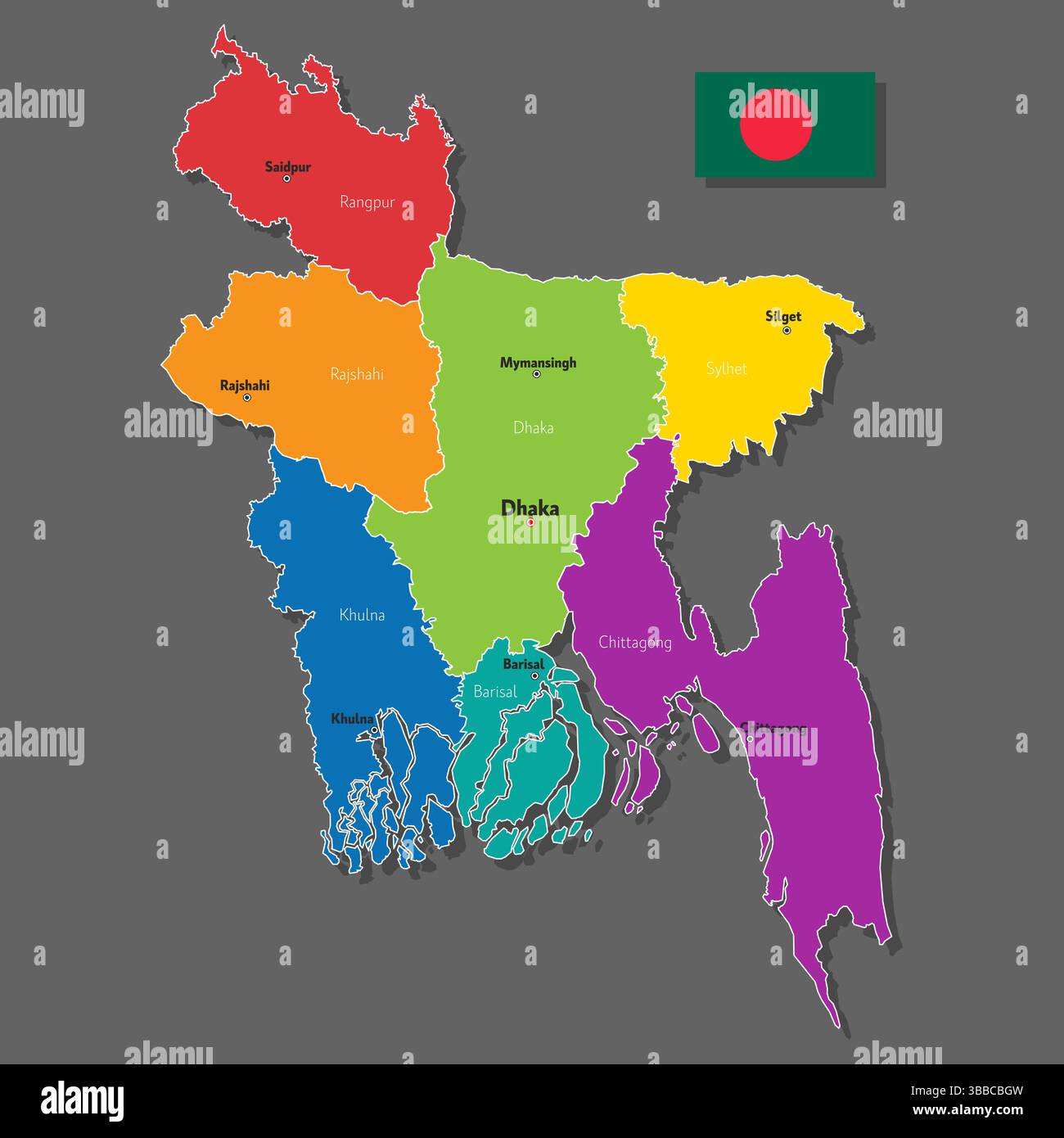 Vector map of Bangladesh with names of cities and with borders city ...