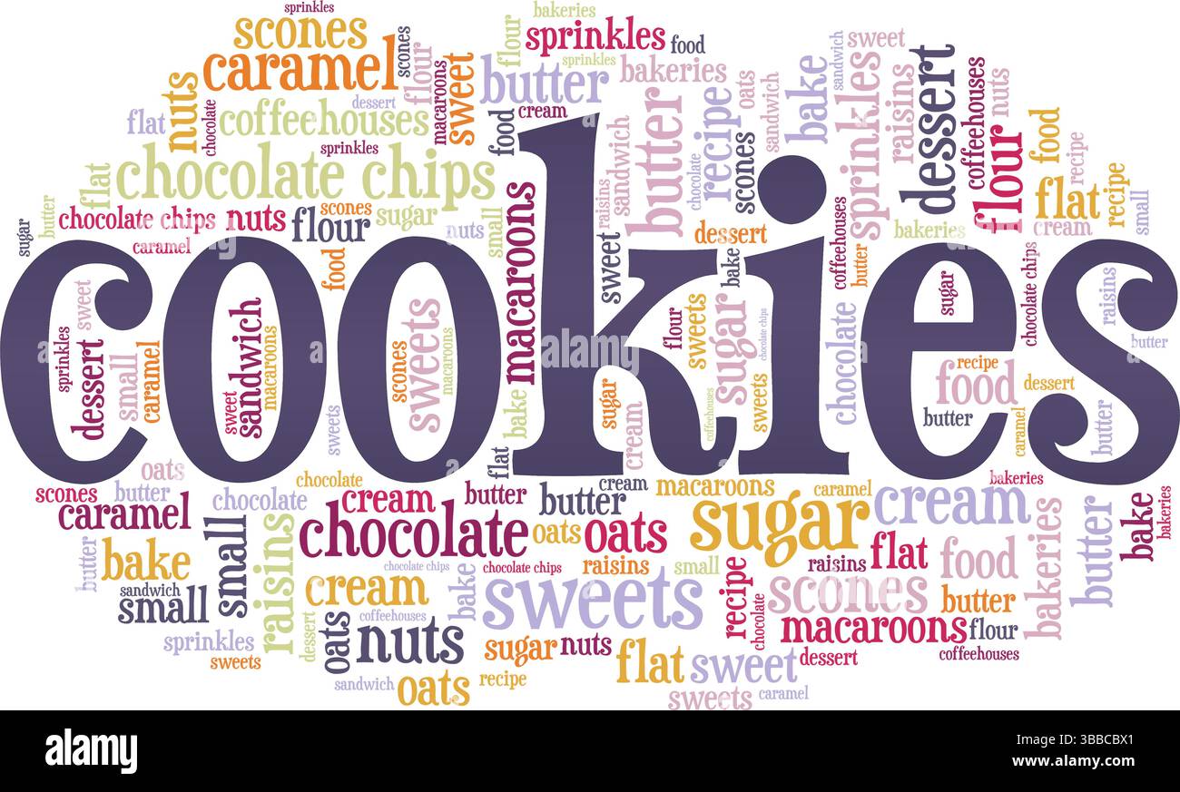 Cookies word cloud conceptual design isolated on white background Stock ...