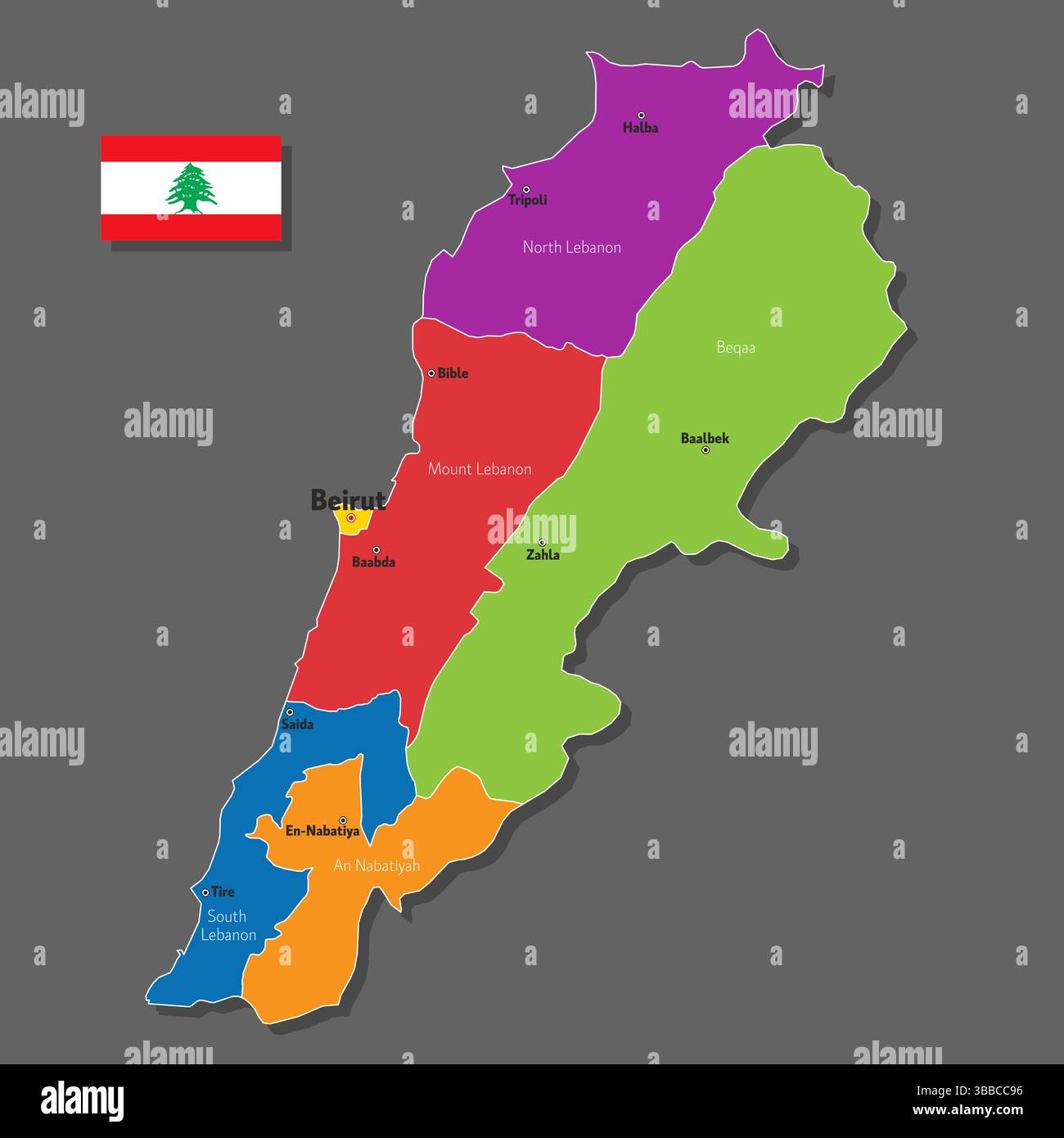 Vector map of Lebanon with names of cities and with borders city Stock ...