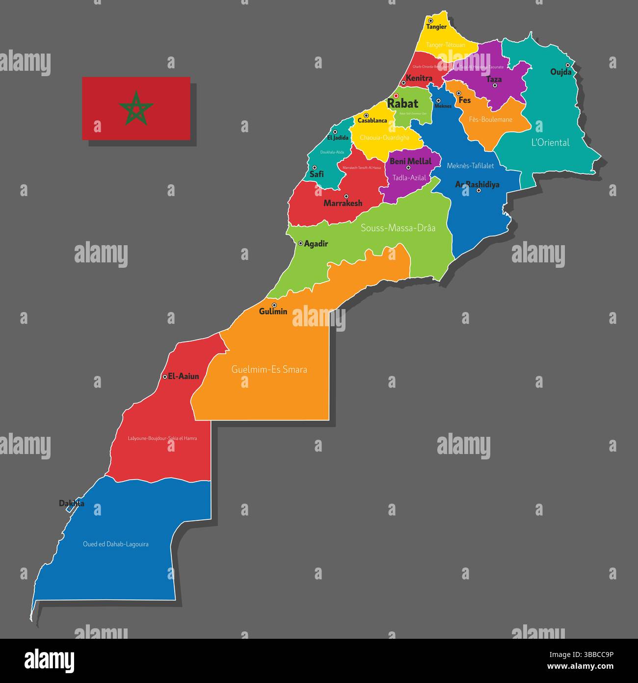 Vector map of Morocco with names of cities and with borders city Stock ...