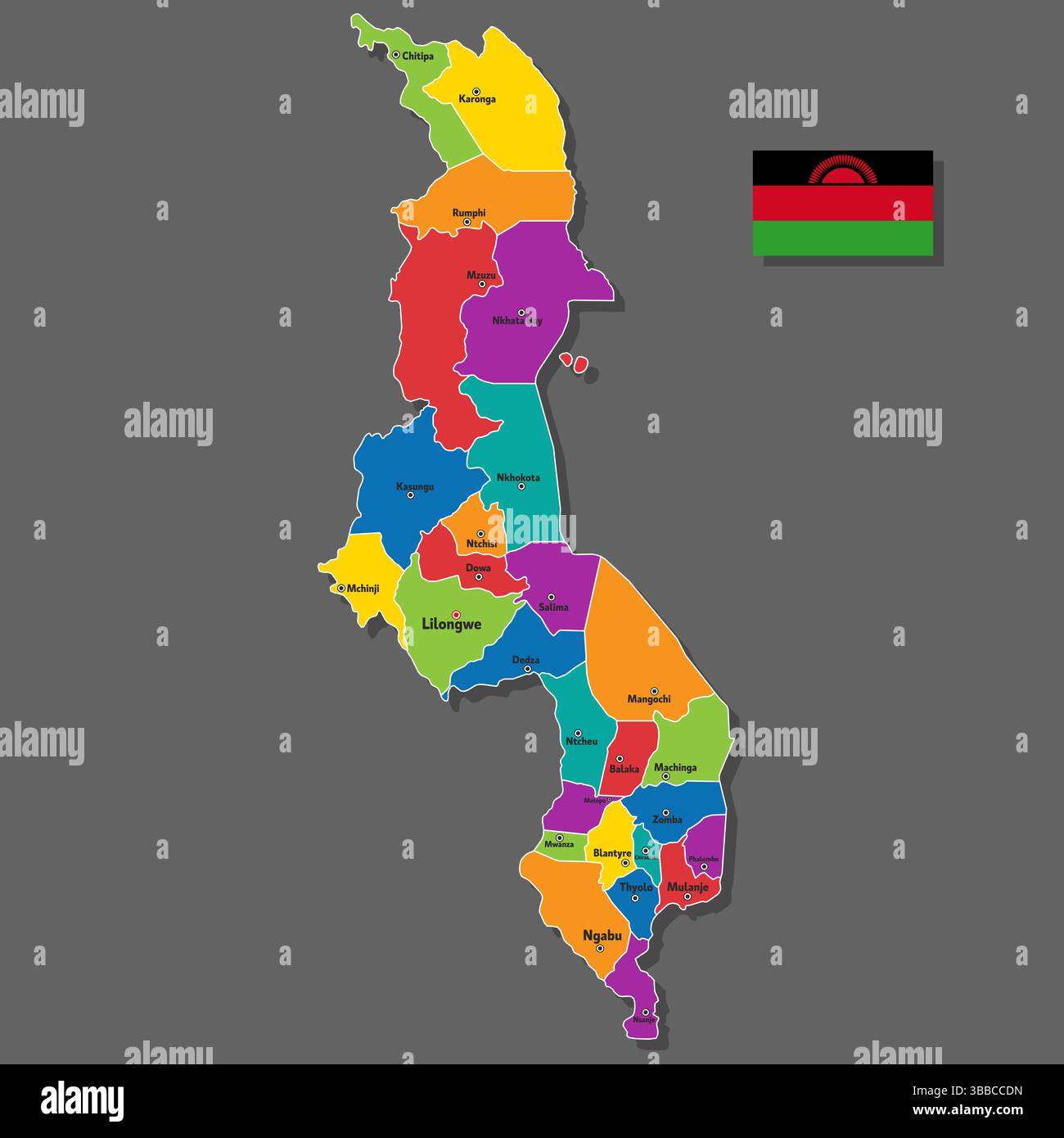 Vector map of Malawi with names of cities and with borders city Stock ...