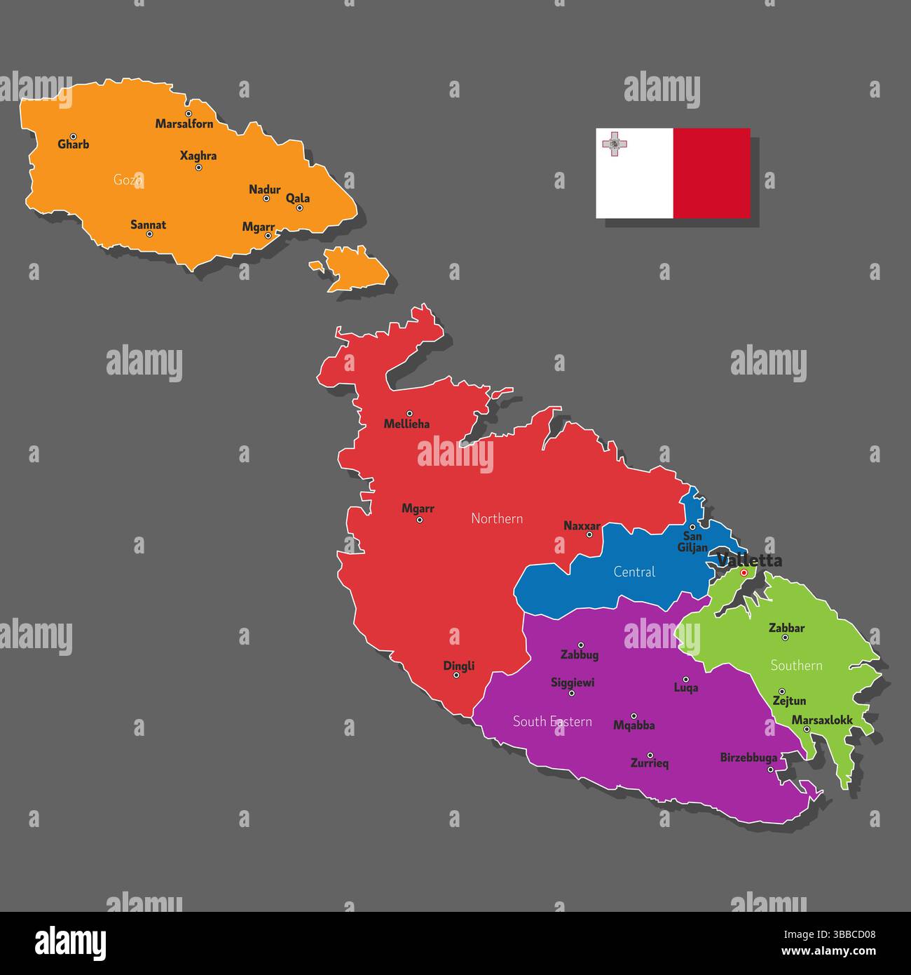 Vector map of Malta with names of cities and with borders city Stock ...