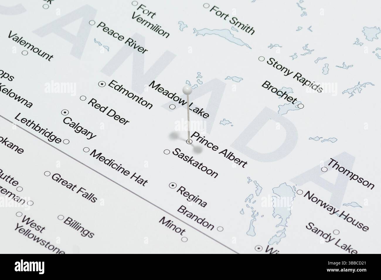 macro photo of a white pin needle into prince albert city of Canada ...