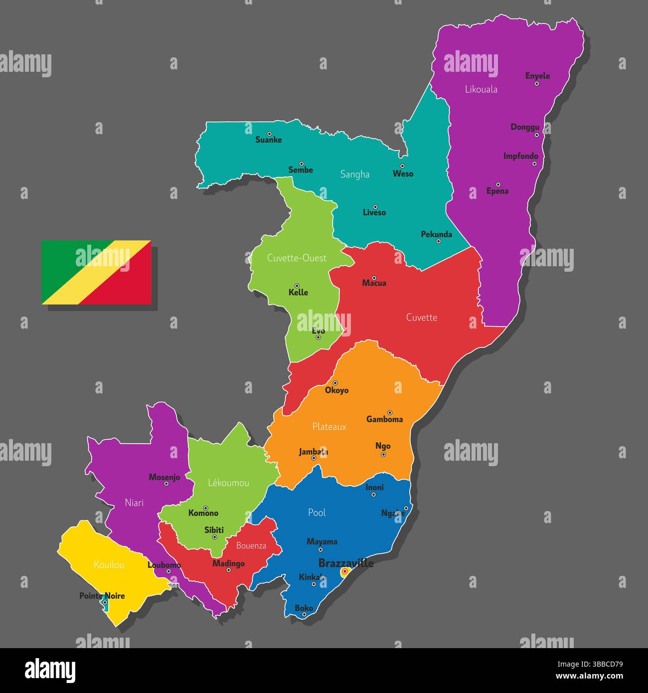 Vector map of Congo with names of cities and with borders city Stock ...