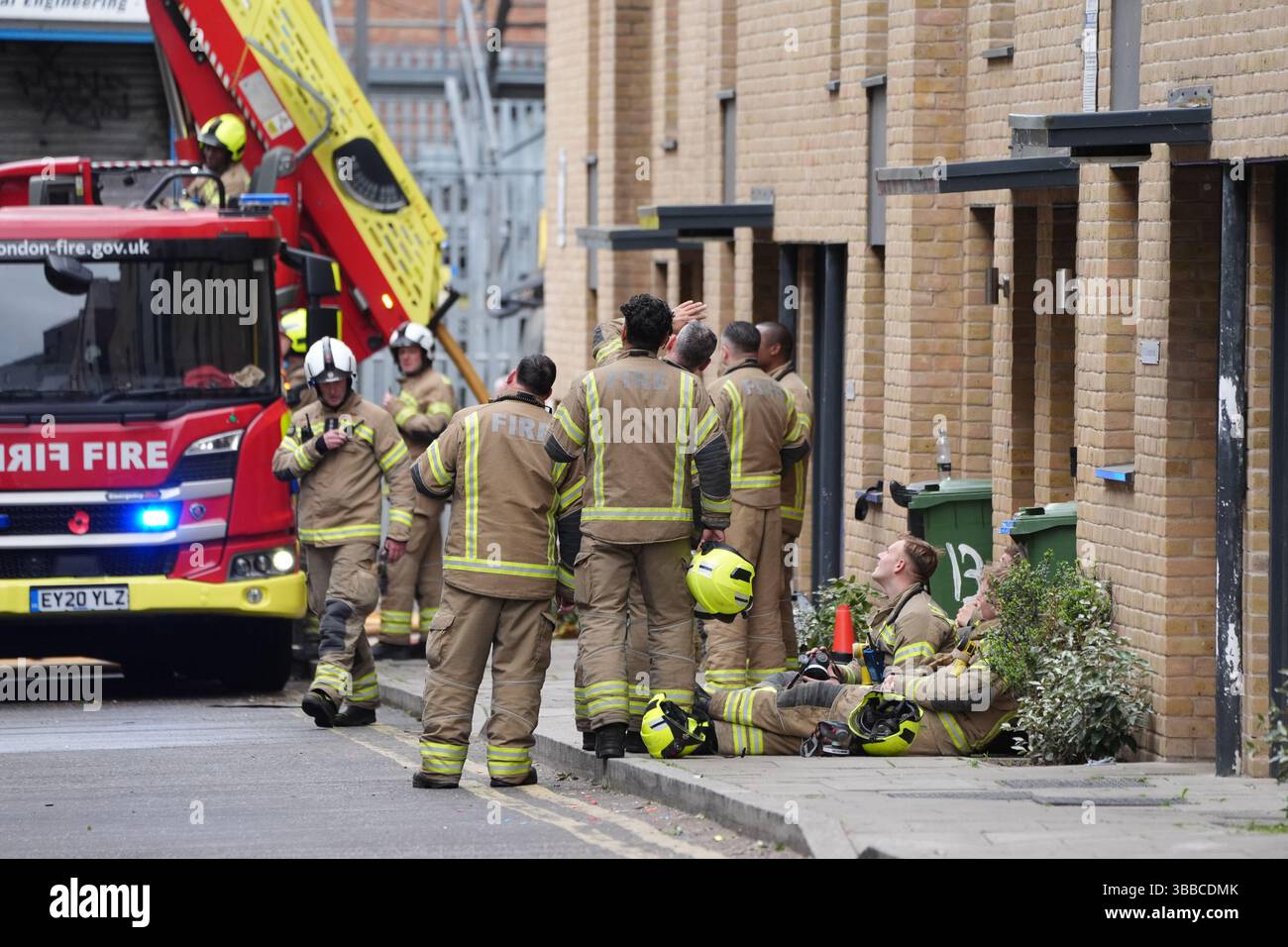 Emergency services at the scene of a fire in a block of flats on ...