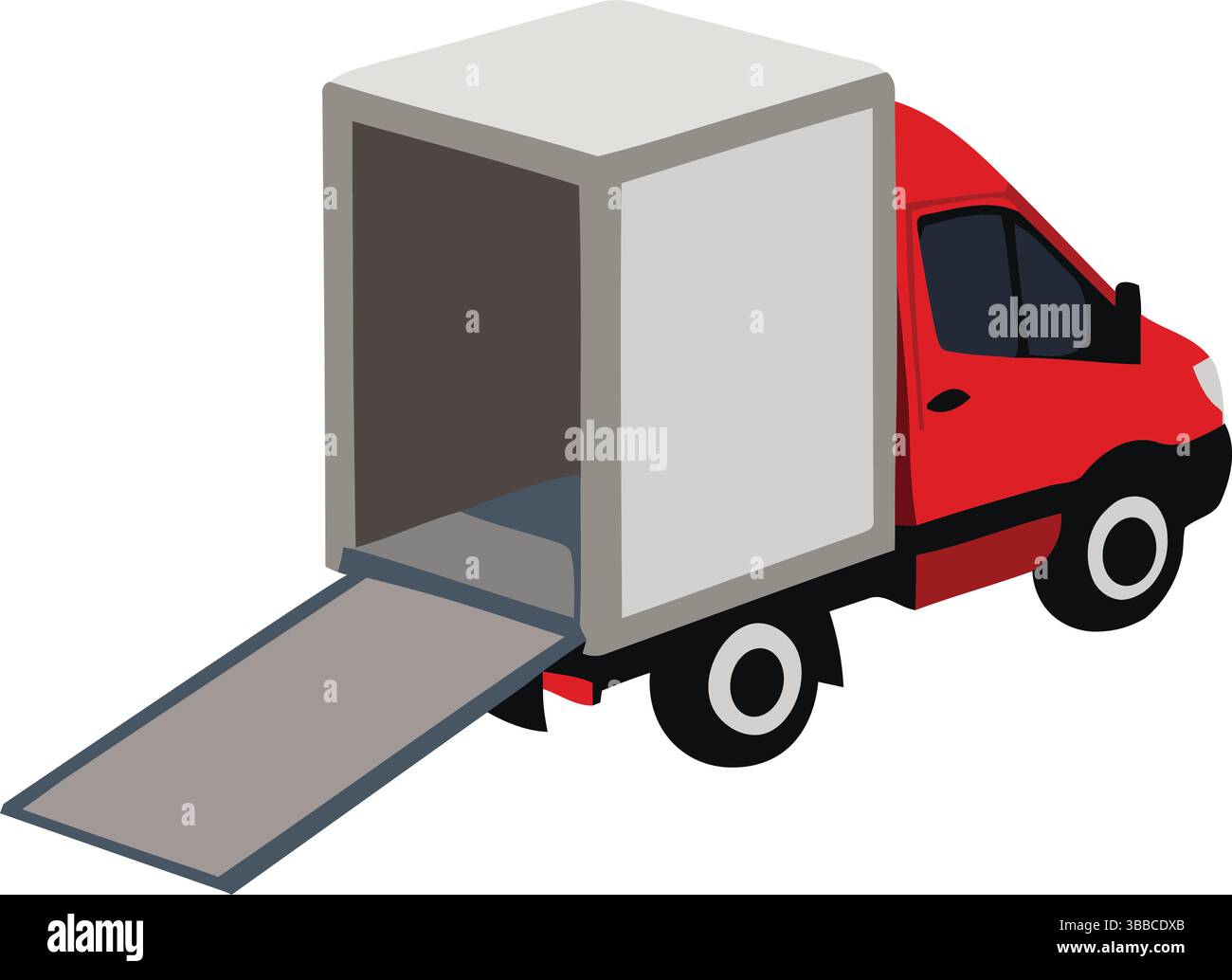 A detailed vector illustration of a red delivery van with its rear ...