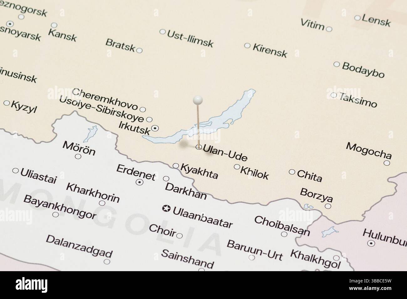 macro photo of a white pin needle into ulan-ude city of Russia ...