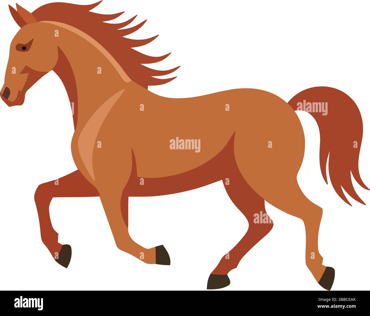 A graceful vector illustration of a brown horse in full gallop, with ...