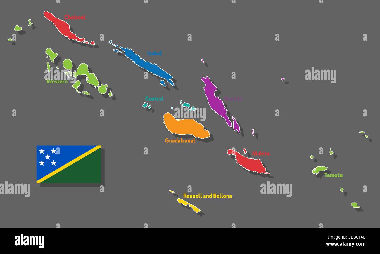 Vector map of Solomon Islands with names of cities and with borders city Stock Vector Image ...