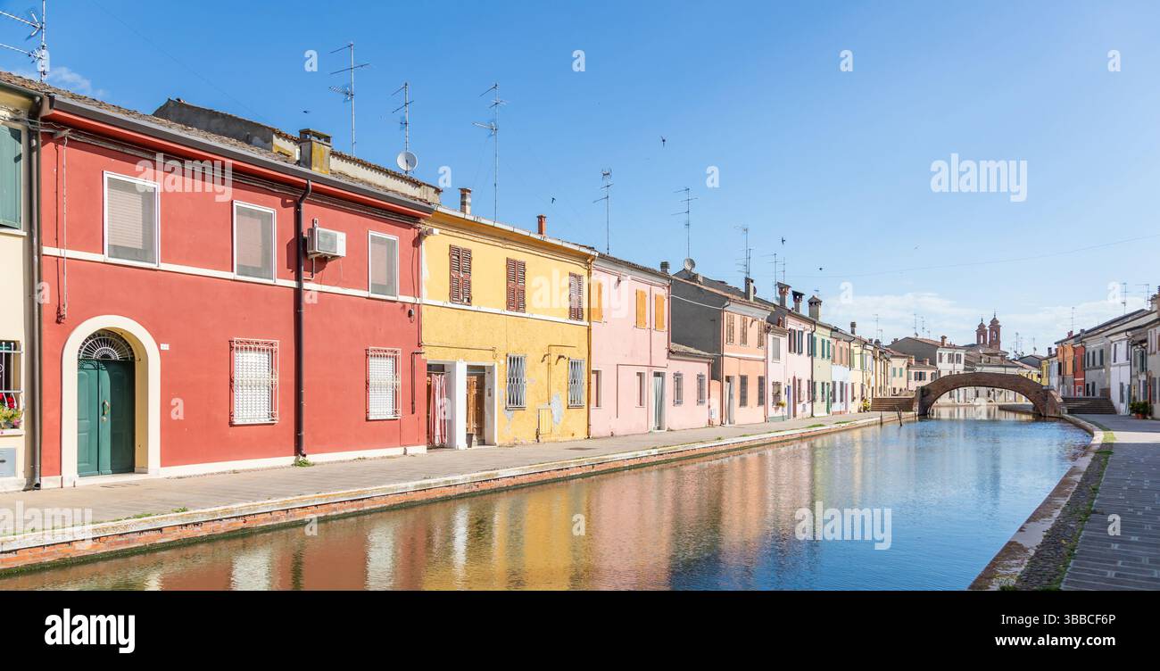 Comacchio, Italy - 11 July 2024: traditional colored buildings in ...