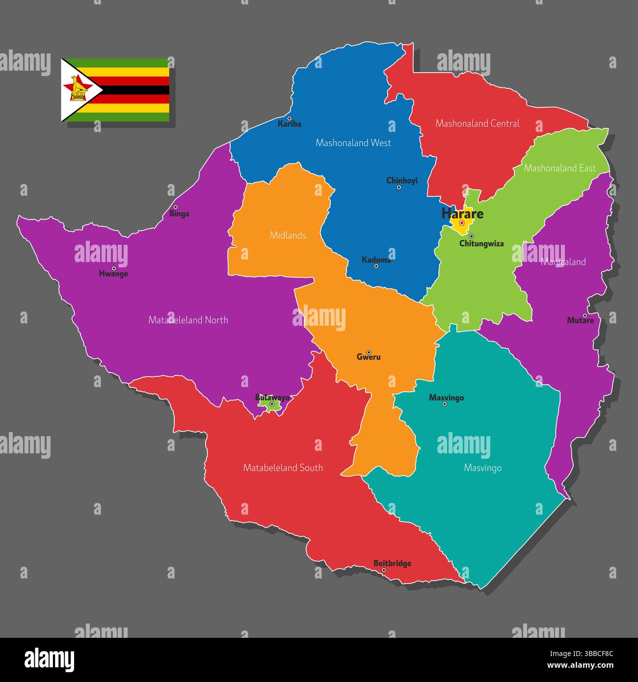 Vector map of Zimbabwe with names of cities and with borders city Stock ...