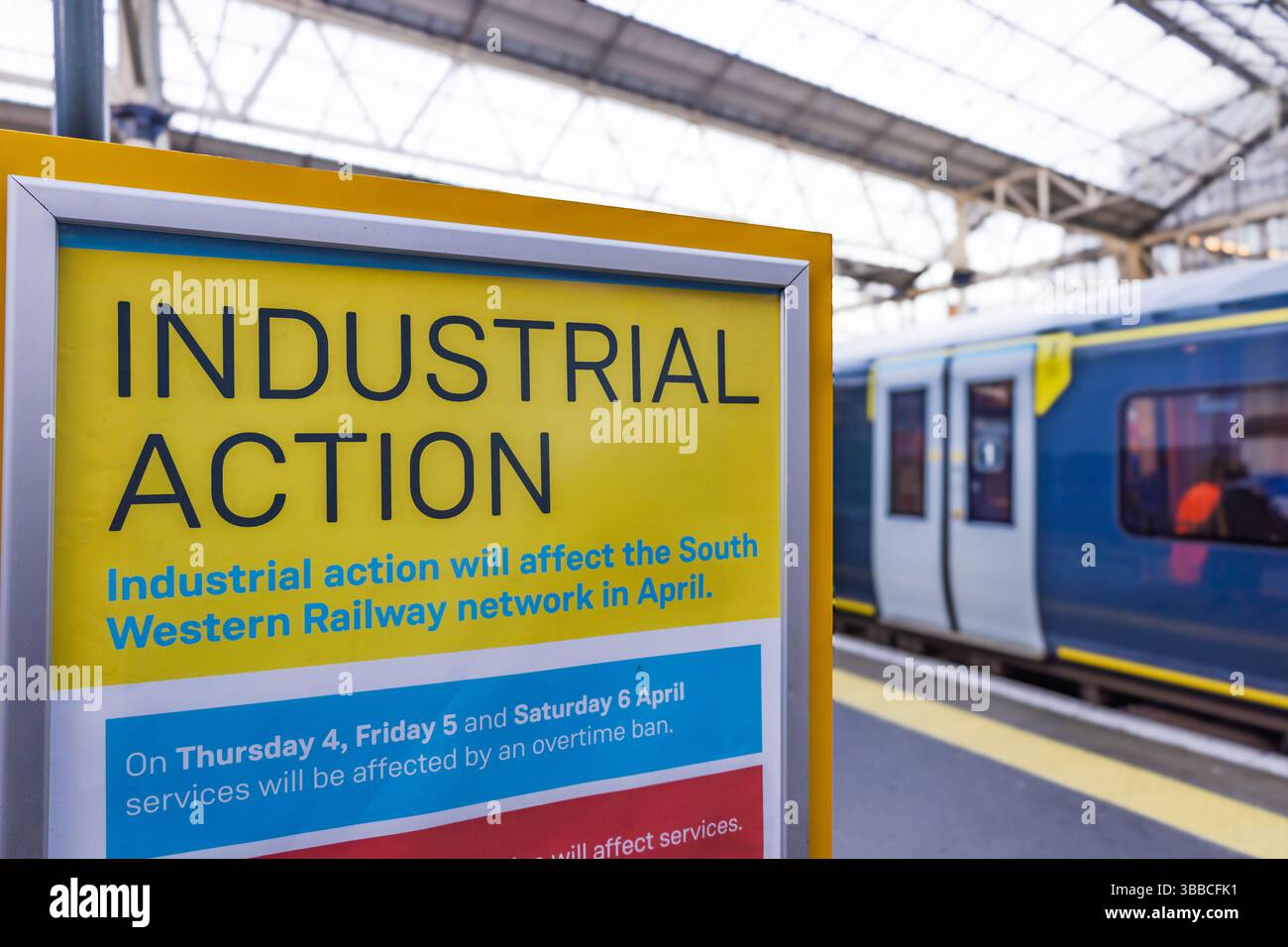 Yellow Notice Sign Warning of Industrial Action Affecting Railway ...