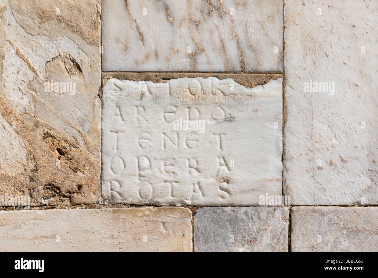 Facade of Siena Cathedral, Italy. The magic Sator square, esoteric word ...