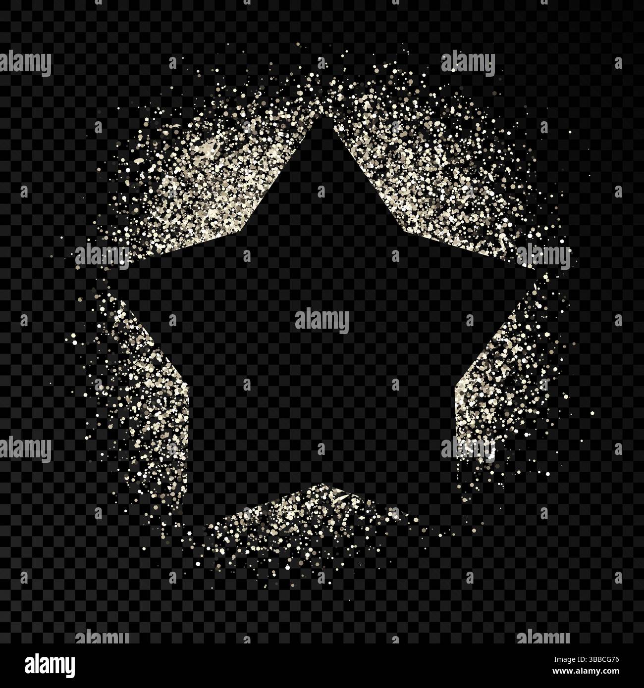 Star frame with silver glitter on dark transparent background. Empty ...