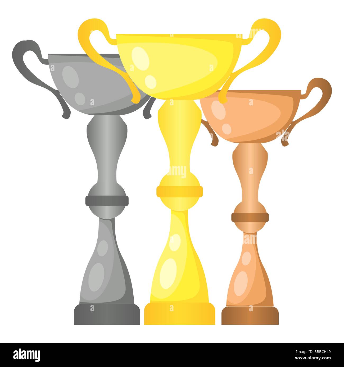 Set of vector trophy champion cups in gold, silver and bronze ...