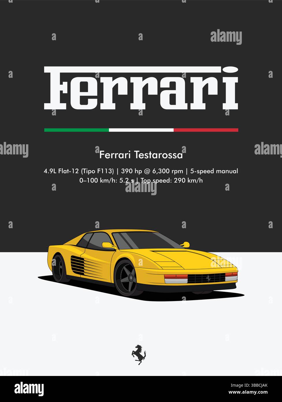 Stylized yellow Ferrari Testarossa vector illustration, featuring ...