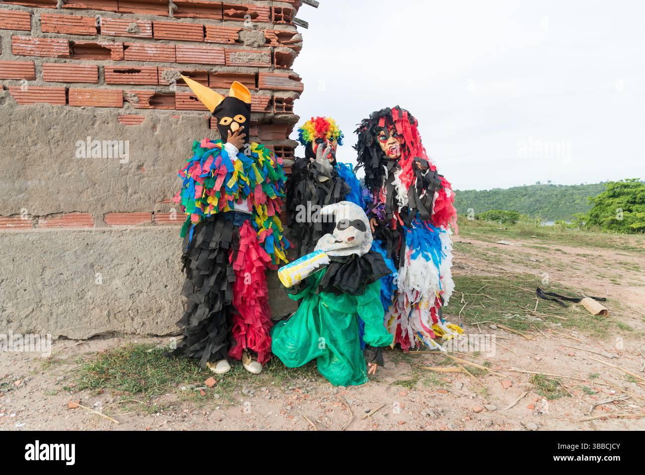 Group of unidentified people dressed in horror costumes playing and ...