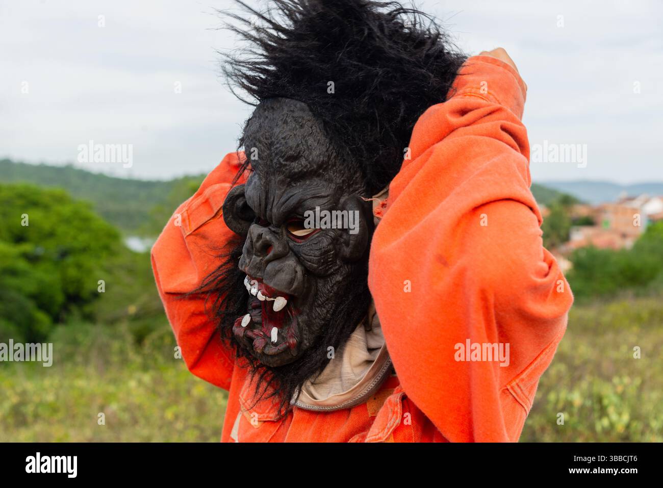 Unidentified person dressed in a horror costume in a rural area ...