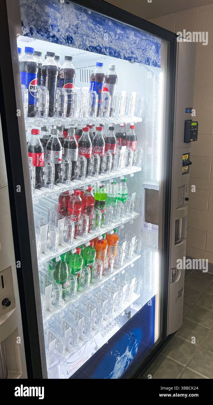 Syracuse, NY USA - March 04, 2025: Vending machine displaying an array ...