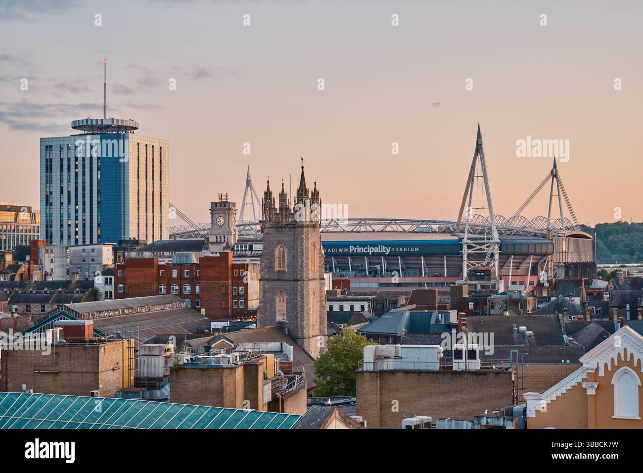 Cardiff, South Glamorgan, Wales, Europe - May 08, 2025: Cityscape over ...