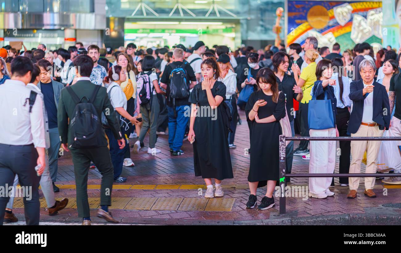 Tokyo, Japan - Sep 30 2024, Panoramic view of the pedestrian crossing ...