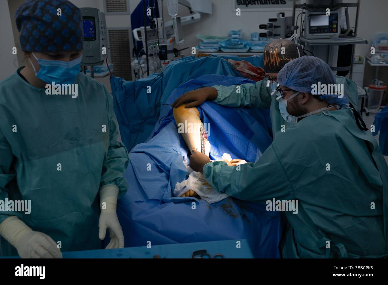 Surgeons transplant a section of bone from the leg of Ukrainian military veteran Oleksiy ...