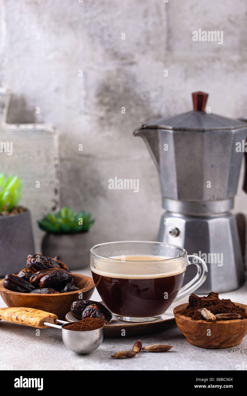 Coffee from date seed. Caffein free drink Stock Photo - Alamy