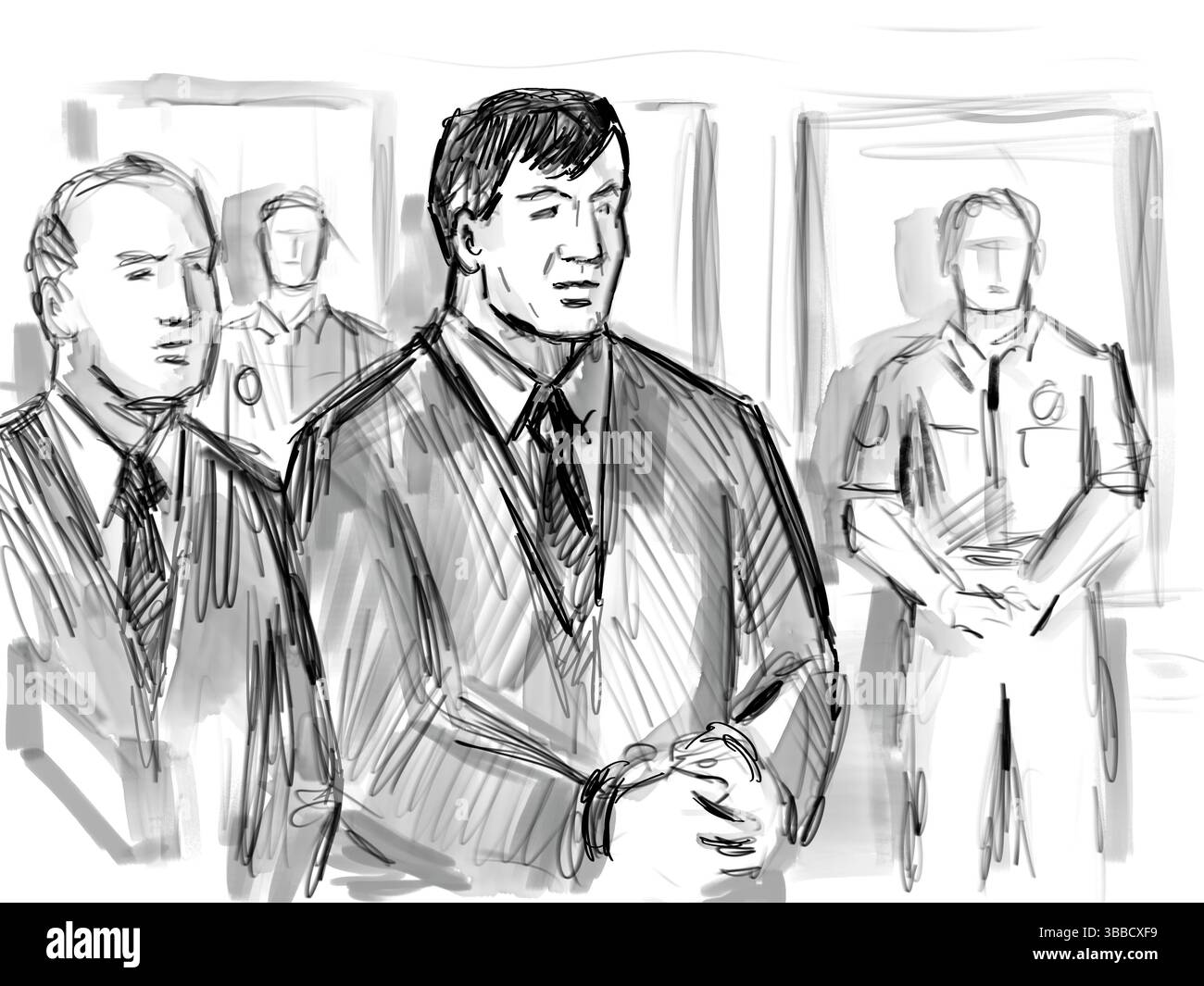 Pastel pencil pen and ink sketch illustration of a male convicted ...