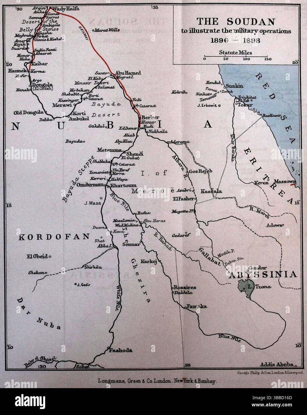 The SOudan to illustrate the military operation 1896-98 . Archive Map from From the The River ...