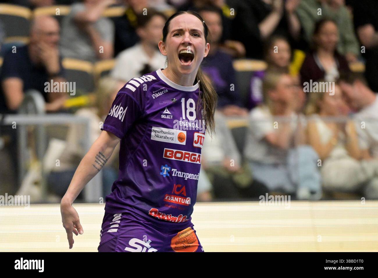Partille, Sverige. 15th May, 2025. 250515 Skaras Melanie Felber jublar ...