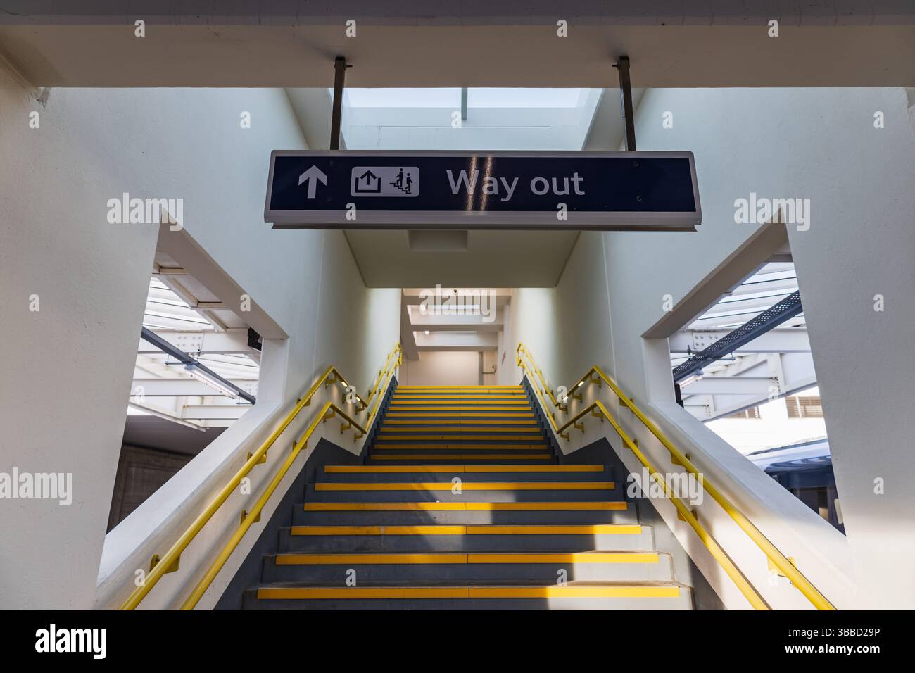 Modern Train Station Staircase with Clear Directional Signs for ...