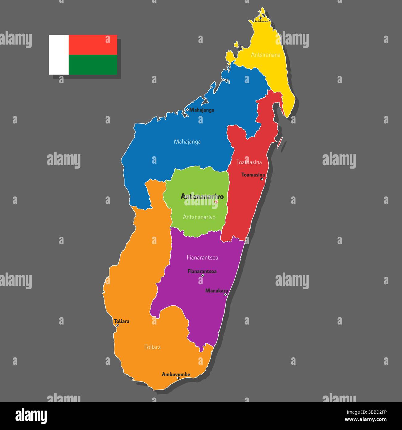 Vector map of Madagascar with names of cities and with borders city ...
