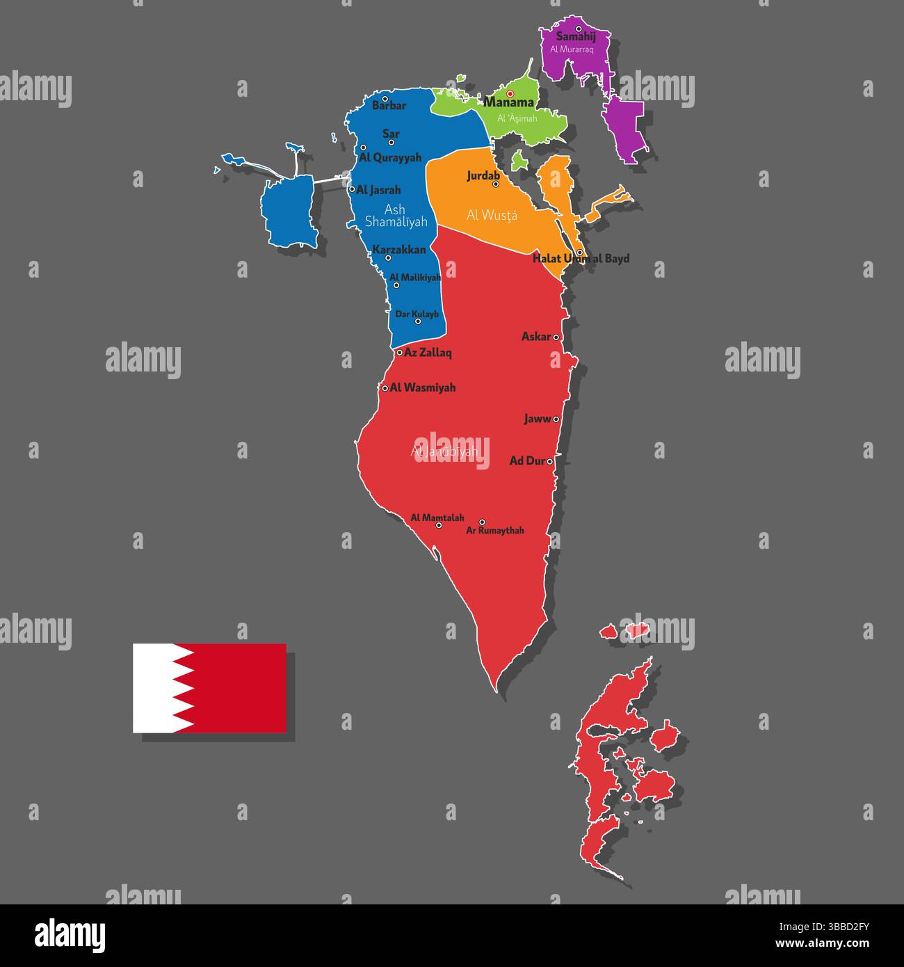 Vector map of Bahrain with names of cities and with borders city Stock ...