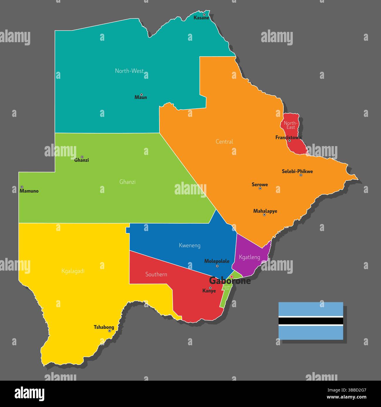 Vector map of Botswana with names of cities and with borders city Stock ...