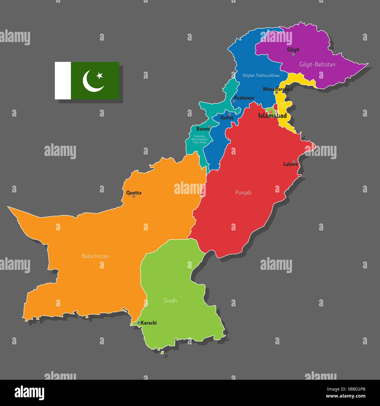 Vector map of Pakistan with names of cities and with borders city Stock ...