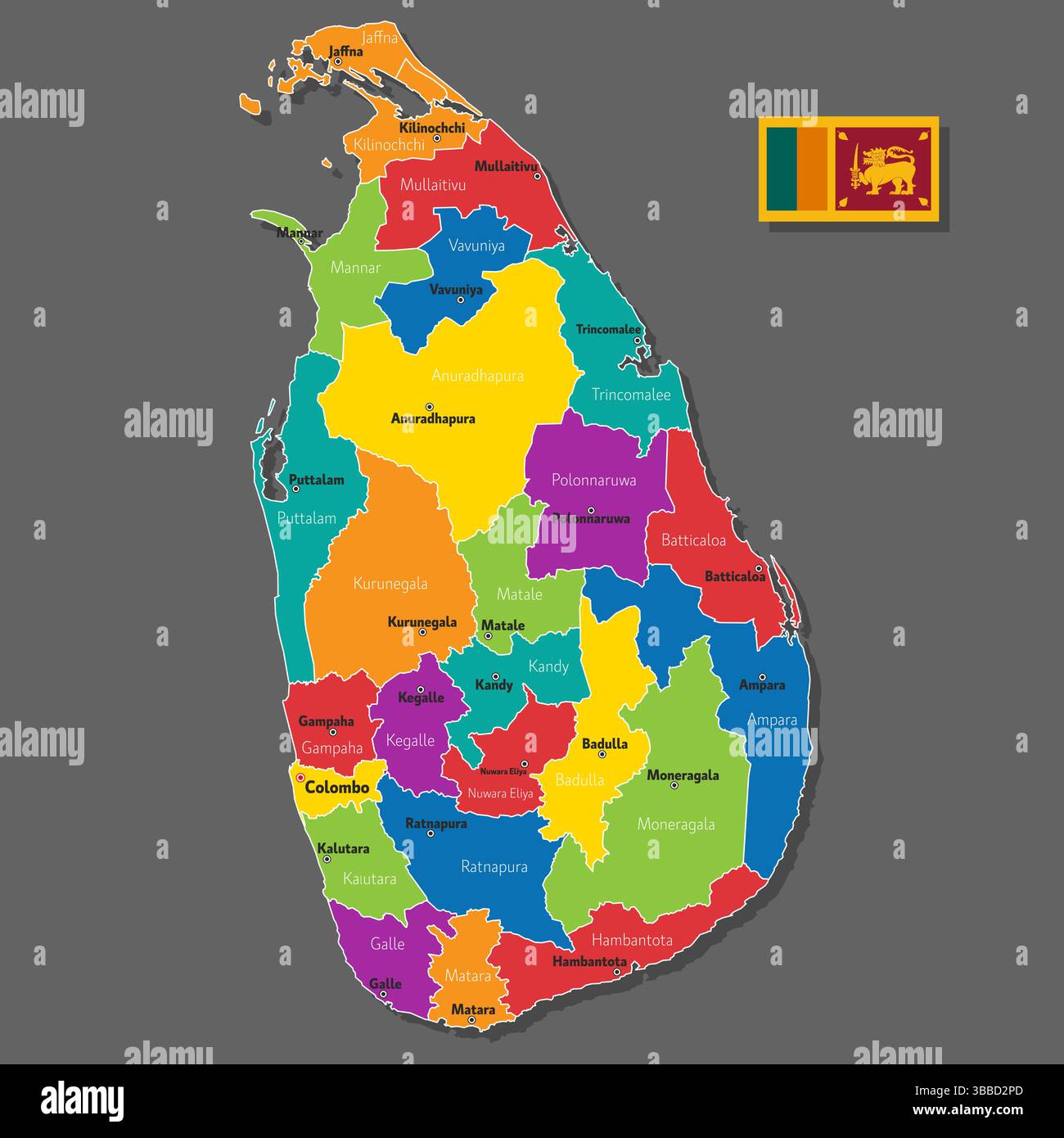 Vector map of Sri Lanka with names of cities and with borders city ...